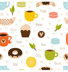Hand drawn tea seamless pattern set tea party Vector Image