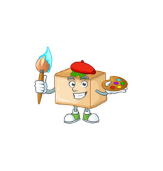 An artistic basbousa artist cartoon using a brush Vector Image