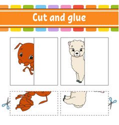 Cut and glue four flash cards color puzzle Vector Image