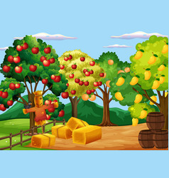 Farm scene with farmhouse and big apple tree Vector Image
