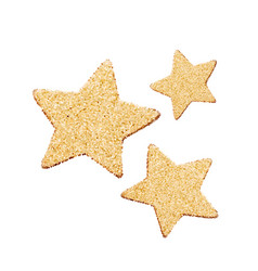 Three gold glitter stars golden sparkle Royalty Free Vector