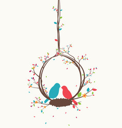 Cute birds with tree branch Royalty Free Vector Image