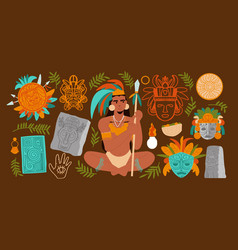 Mayan traditional cartoon set Royalty Free Vector Image