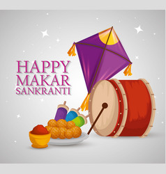 Happy makar sankranti sticker with kites Vector Image