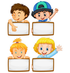 Blank sign template with many children on white Vector Image