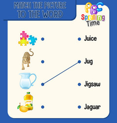 Word to picture matching worksheet for children Vector Image