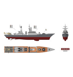 Outline blueprint of military ship top front Vector Image