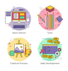 Coding and programming line art thin icons Vector Image