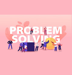 Problem solving concept tiny people pushing huge Vector Image