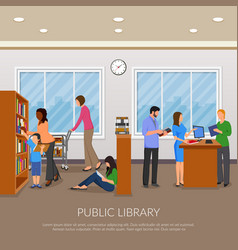 Kids checking out books in the library Royalty Free Vector