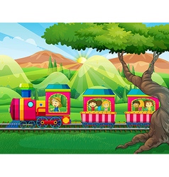 Children riding on train Royalty Free Vector Image