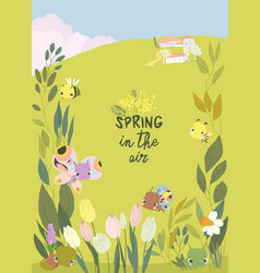 Set cartoon children and spring elements Vector Image