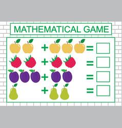 Educational math children game addition with appl Vector Image