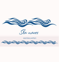Marine seamless pattern with stylized blue waves Vector Image