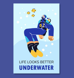 Boy scuba diving summer coloring page Royalty Free Vector