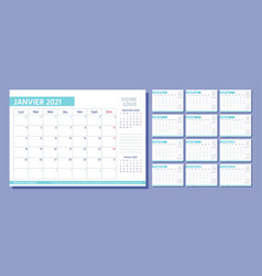 2021 french calendar template year planner Vector Image