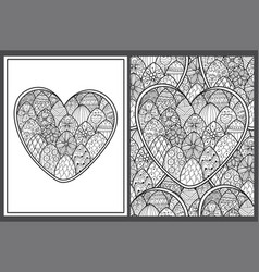 Doodle heart coloring pages set with cute Vector Image
