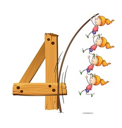 Number four with 4 monkeys on the tree Royalty Free Vector