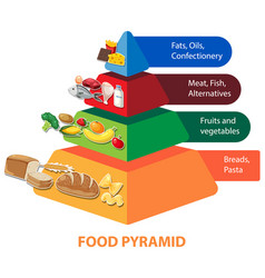 Cartoon food pyramid nutrition infographic Vector Image