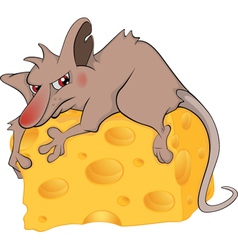 Cartoon mouse or rat and large piece cheese Vector Image