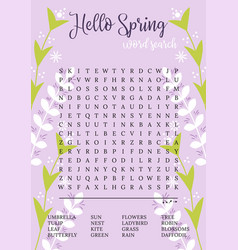 Spring word search puzzle with rainbow Royalty Free Vector
