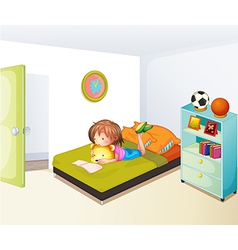 Girl making bed in pink bedroom Royalty Free Vector Image