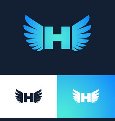 H letter wings logo design with black bird fly Vector Image