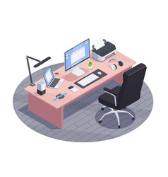 Isometric interior office workplace composition Vector Image