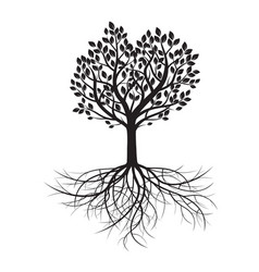 Black tree with leafs and roots Royalty Free Vector Image