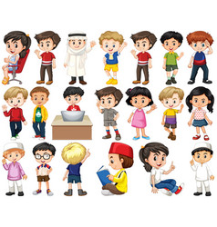 Children working in group in classroom Royalty Free Vector