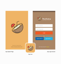 Company coconut splash screen and login page Vector Image