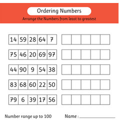 Ordering numbers worksheet arrange numbers Vector Image