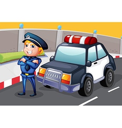 A policeman standing beside his patrol car Vector Image