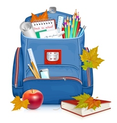 School bag with education objects Royalty Free Vector Image