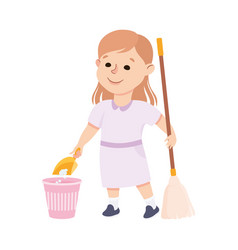 Cute girl cleaning up his toys kid helping her Vector Image