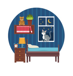 Colorful scene boy dreaming in bed at night Vector Image