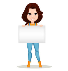 Cute cartoon character holding blank banner Vector Image