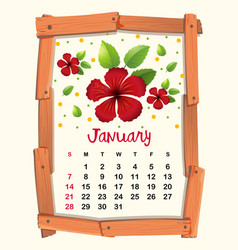 Calendar template with red hibiscus for january Vector Image