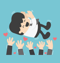 Cartoon character colleagues toss up successful Vector Image