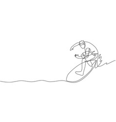 Single continuous line drawing surf ocean waves Vector Image