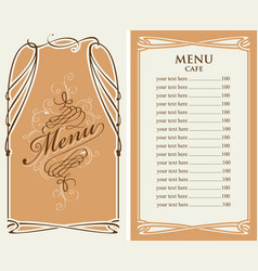 Menu for cafe with price list and curlicues frame Vector Image