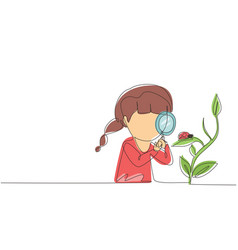 Girl observing plant growing in pot Royalty Free Vector