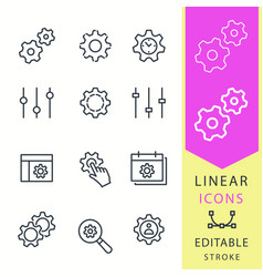 Settings - line icon set editable stroke Vector Image