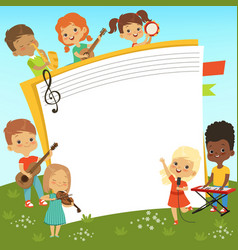 Kids frame cute characters children painting Vector Image