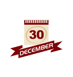 30 december calendar with ribbon Royalty Free Vector Image