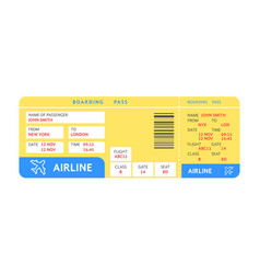 Blue yellow air ticket plane with text Royalty Free Vector