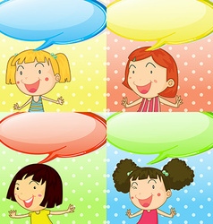 Label design with many girls Royalty Free Vector Image
