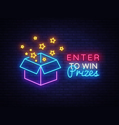 Enter to win prizes neon sign gift neon Royalty Free Vector