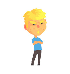 Young skeptical man crossing his arms cartoon Vector Image