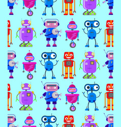 Seamless pattern with robots and rainbow Vector Image